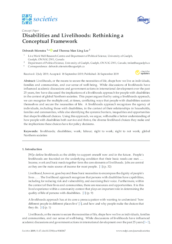 (PDF) Disabilities and Livelihoods: Rethinking a Conceptual Framework