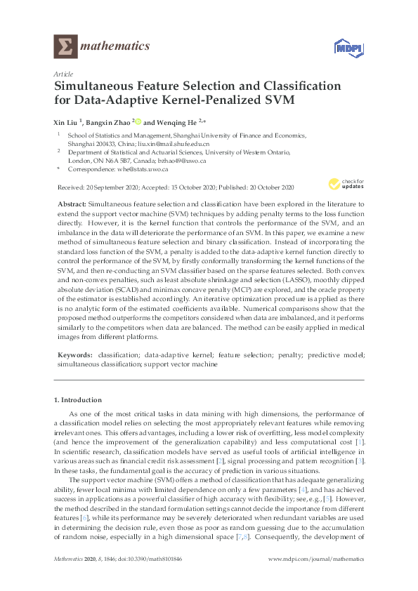 Pdf Mathematics Simultaneous Feature Selection And Classification For