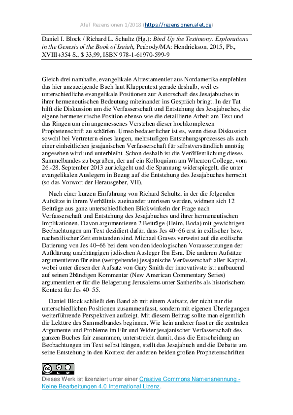 (PDF) Uhlig, review of: Block and Schultz, Isaiah 2015
