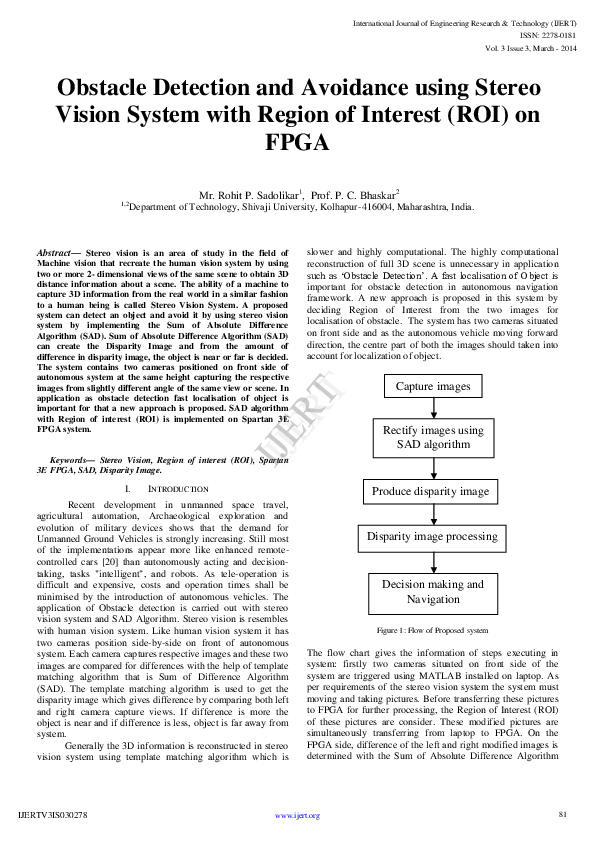 (PDF) IJERT-Obstacle Detection and Avoidance using Stereo Vision System with Region of Interest ...