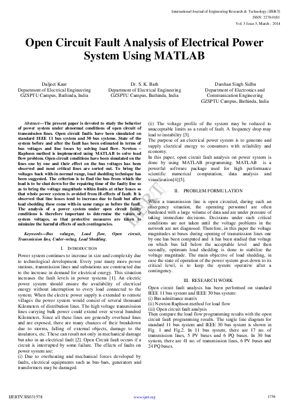 (PDF) IJERT-Open Circuit Fault Analysis of Electrical Power System Using MATLAB | IJERT Journal ...