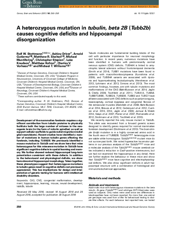 (PDF) A Heterozygous Mutation in Tubulin, Beta 2B (TUBB2B) Causes ...