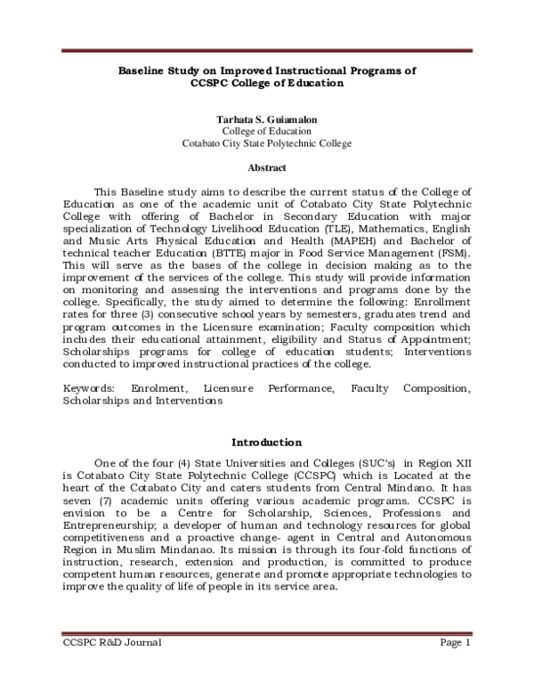 (PDF) Baseline Study on Improved Instructional Programs of CCSPC ...