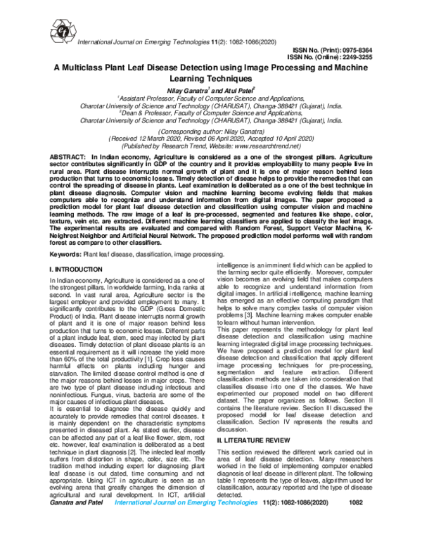 Pdf A Multiclass Plant Leaf Disease Detection Using Image Processing And Machine Learning