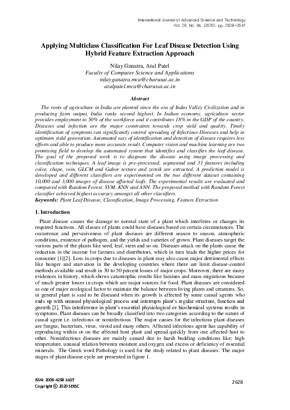 Pdf Applying Multiclass Classification For Leaf Disease Detection