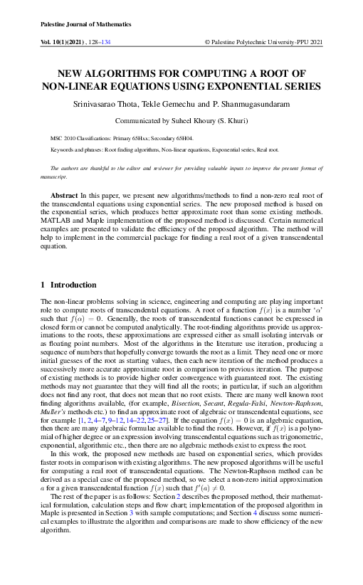 (PDF) New Algorithms for Computing a Root of Non-Linear Equations Using Exponential Series
