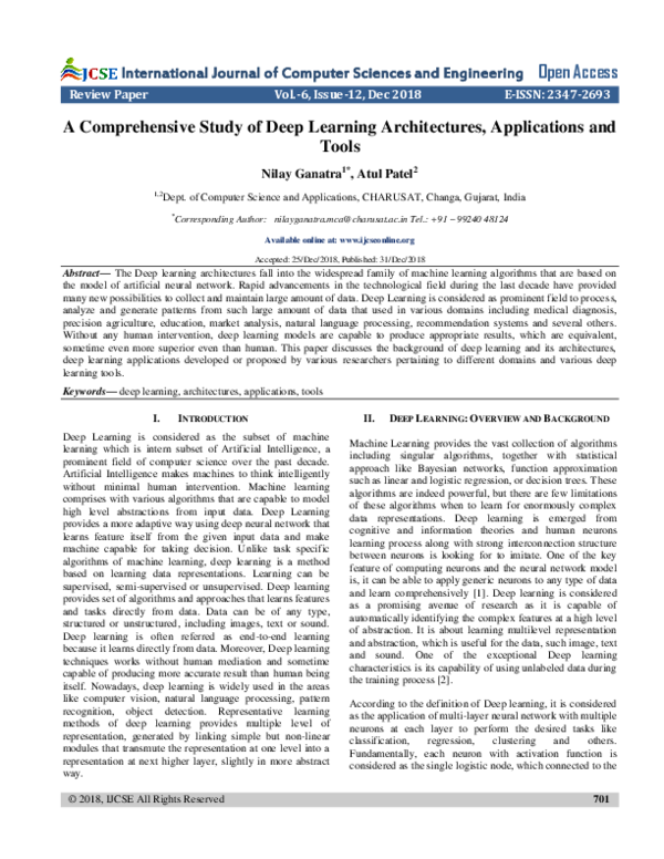 (PDF) A Comprehensive Study of Deep Learning Architectures ...