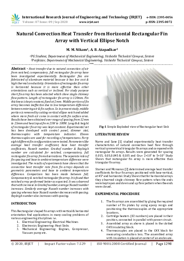 (PDF) IRJET- Natural Convection Heat Transfer from Horizontal Rectangular Fin Array with ...