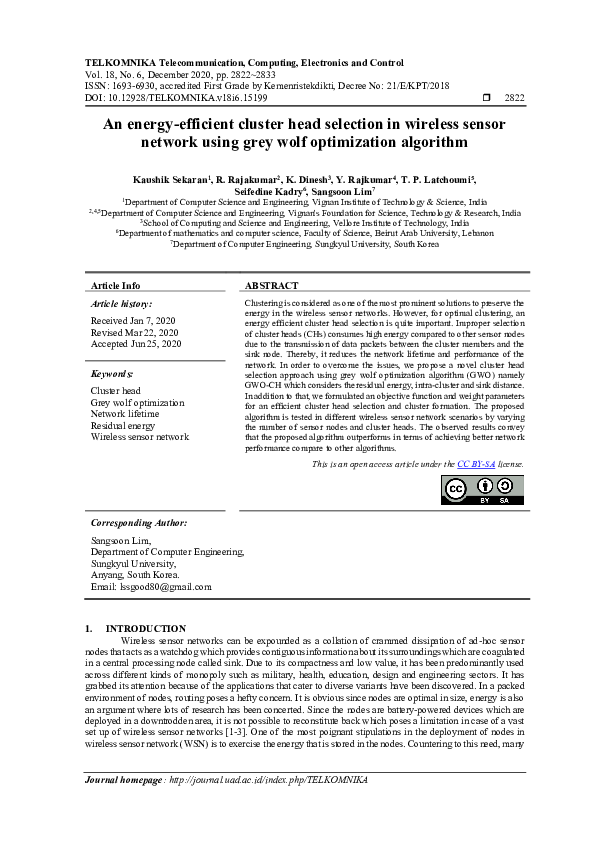 Pdf An Energy Efficient Cluster Head Selection In Wireless Sensor Network Using Grey Wolf
