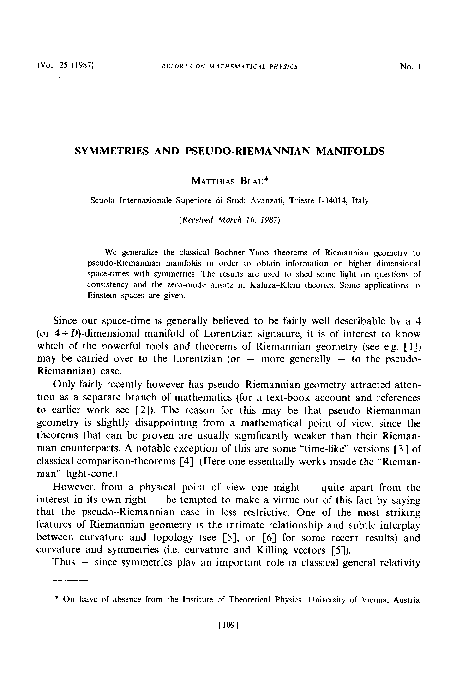 (PDF) Symmetries and pseudo-Riemannian manifolds