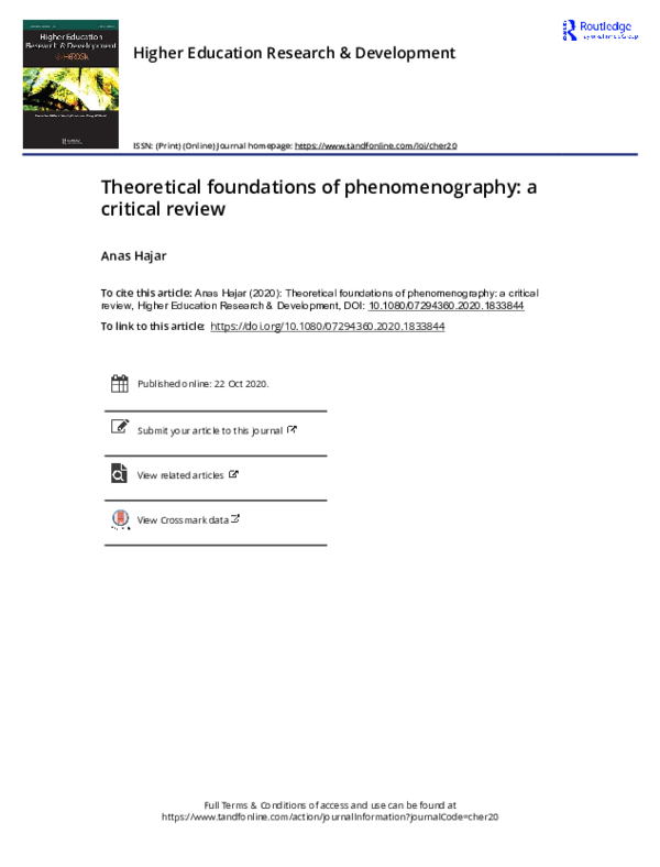(PDF) Theoretical foundations of phenomenography: a critical review