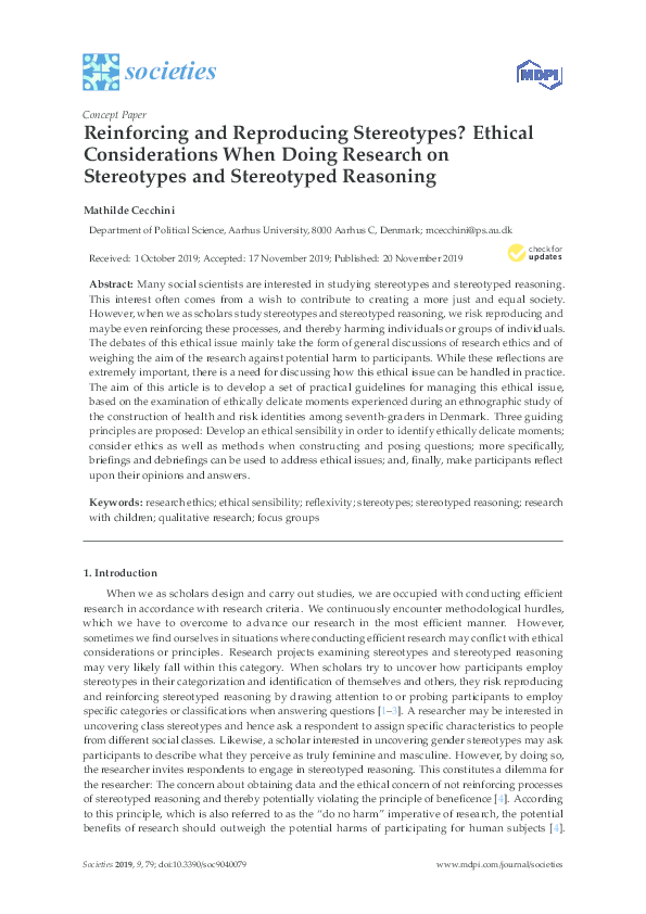 (PDF) Reinforcing and Reproducing Stereotypes? Ethical Considerations ...