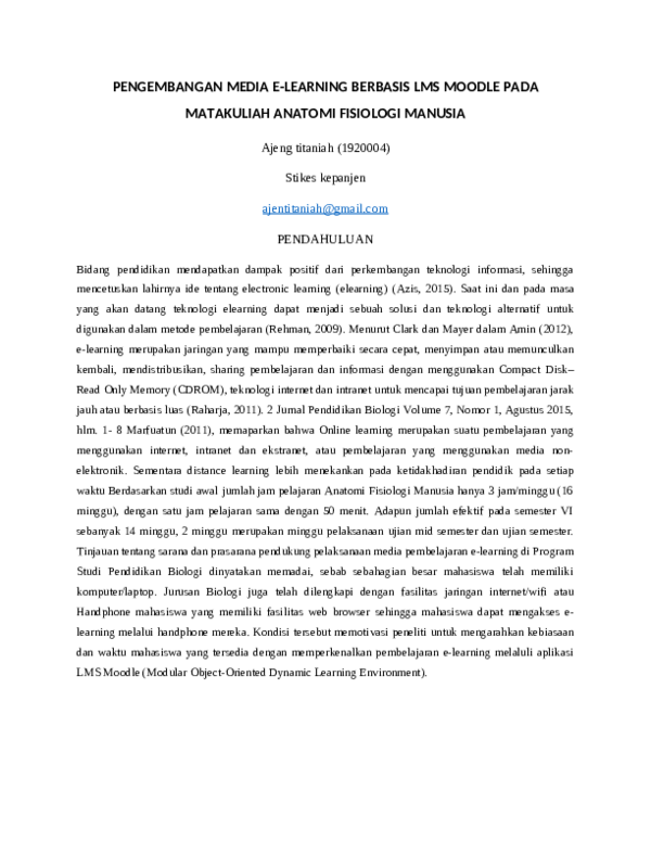 (PDF) PENGEMBANGAN MEDIA E-LEARNING BERBASIS LMS MOODLE PADA MATAKULIAH ANATOMI FISIOLOGI MANUSIA