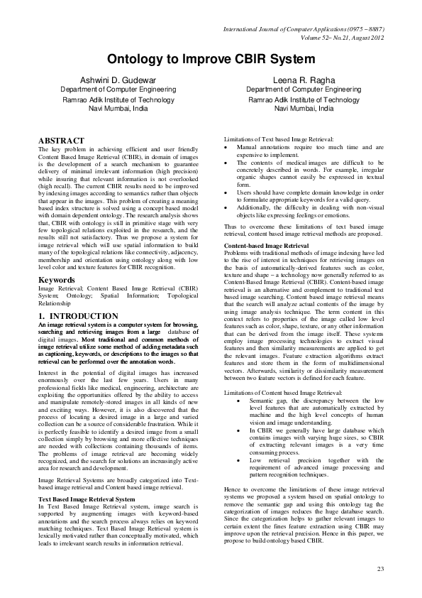 (PDF) Ontology to Improve CBIR System