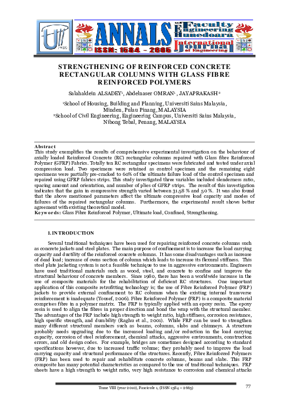 (PDF) STRENGTHENING OF REINFORCED CONCRETE RECTANGULAR COLUMNS WITH ...