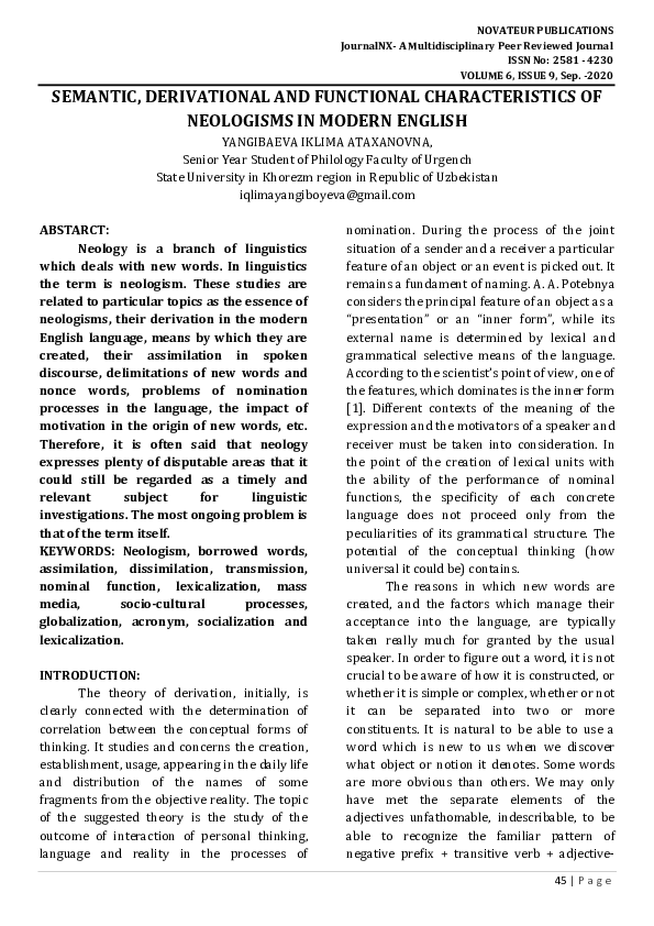 (PDF) JOURNALNX-SEMANTIC, DERIVATIONAL AND FUNCTIONAL CHARACTERISTICS ...