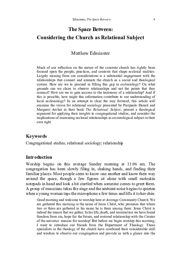 (PDF) The Space Between: Considering the Church as Relational Subject ...