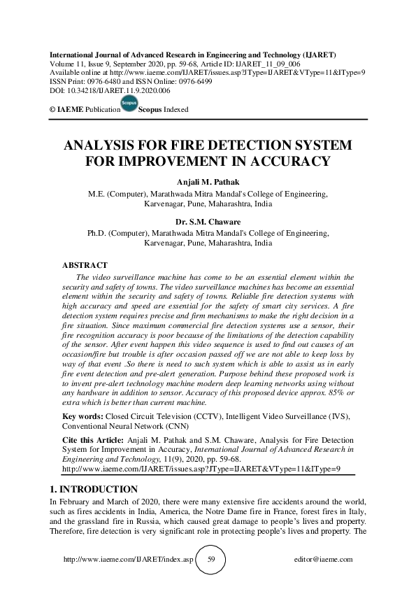 (PDF) ANALYSIS FOR FIRE DETECTION SYSTEM FOR IMPROVEMENT IN ACCURACY