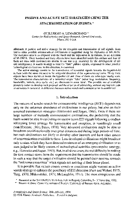 (PDF) PASSIVE AND ACTIVE SETI STRATEGIES USING THE SYNCHRONIZATION OF ...