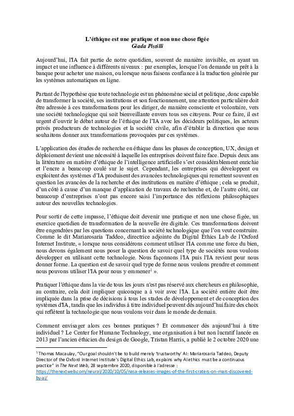 (PDF) L'éthique est une pratique et non une chose figée