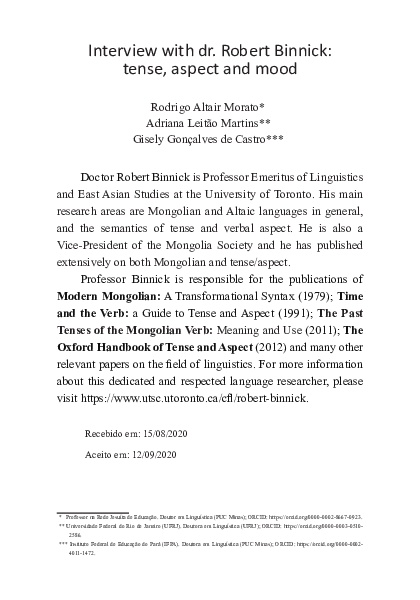 (PDF) Interview with dr. Robert Binnick: tense, aspect and mood