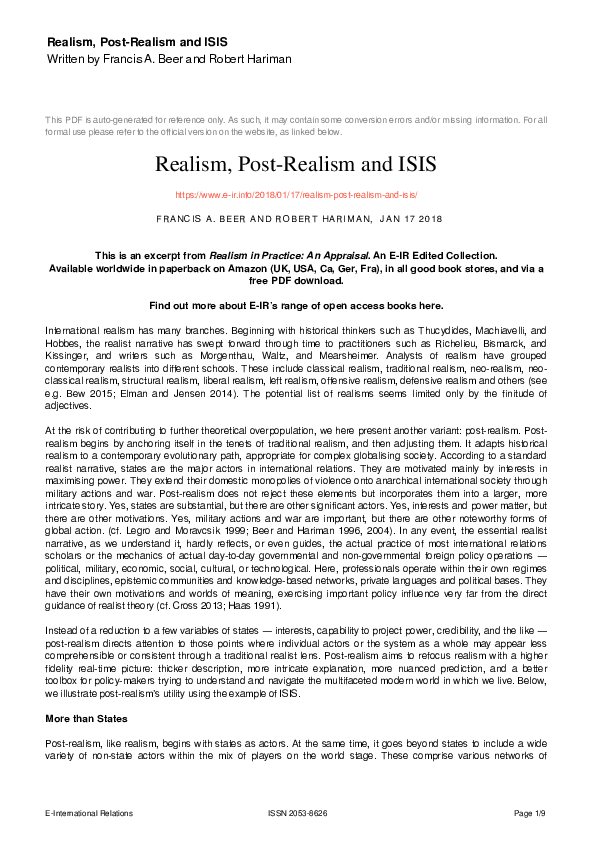 (PDF) Realism Post Realism and ISIS