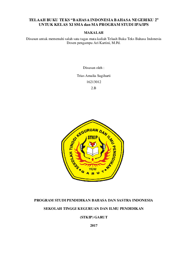 (PDF) TELAAH BUKU TEKS "BAHASA INDONESIA BAHASA NEGERIKU 2" UNTUK KELAS XI SMA dan MA PROGRAM ...