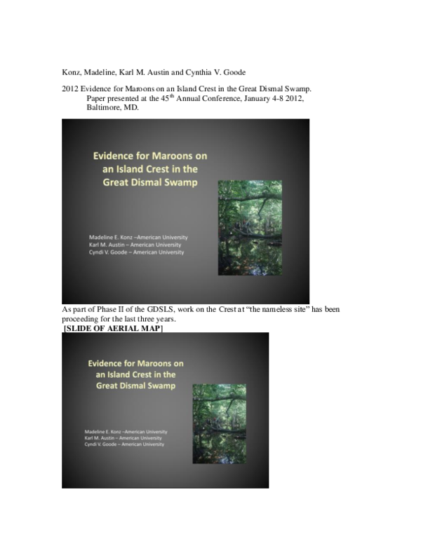 (PDF) Evidence for Maroons on an Island Crest in the Great Dismal Swamp