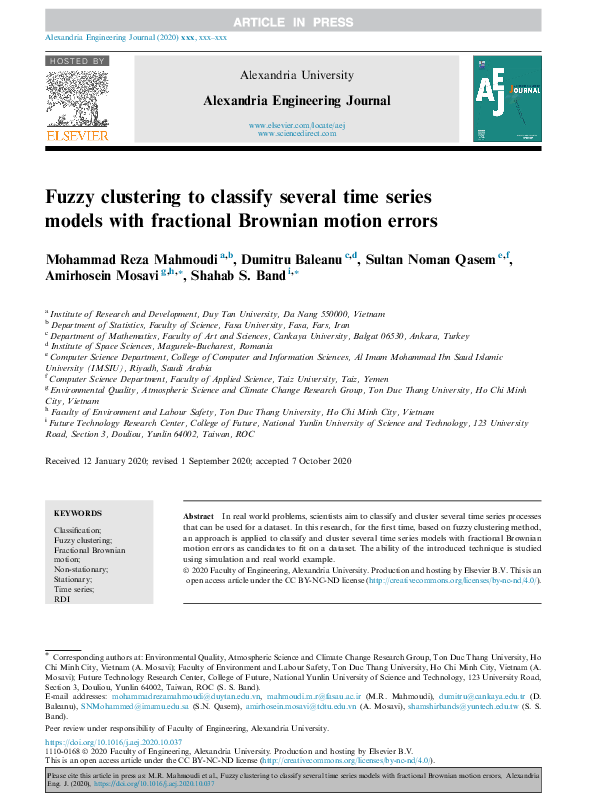 Pdf Fuzzy Clustering To Classify Several Time Series Models With Fractional Brownian Motion Errors