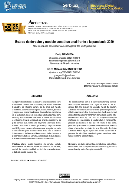 (PDF) Estado de derecho y modelo constitucional frente a la pandemia 2020