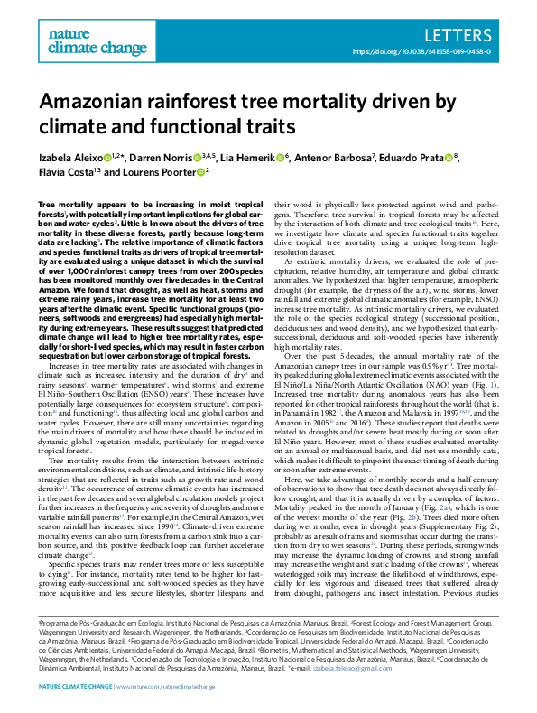 (PDF) Amazonian rainforest tree mortality driven by climate and ...