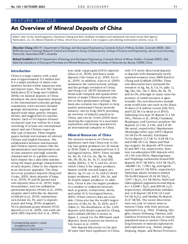 (PDF) An Overview of Mineral Deposits of China