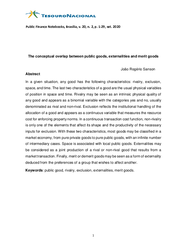 (PDF) The conceptual overlap between public goods, externalities and ...