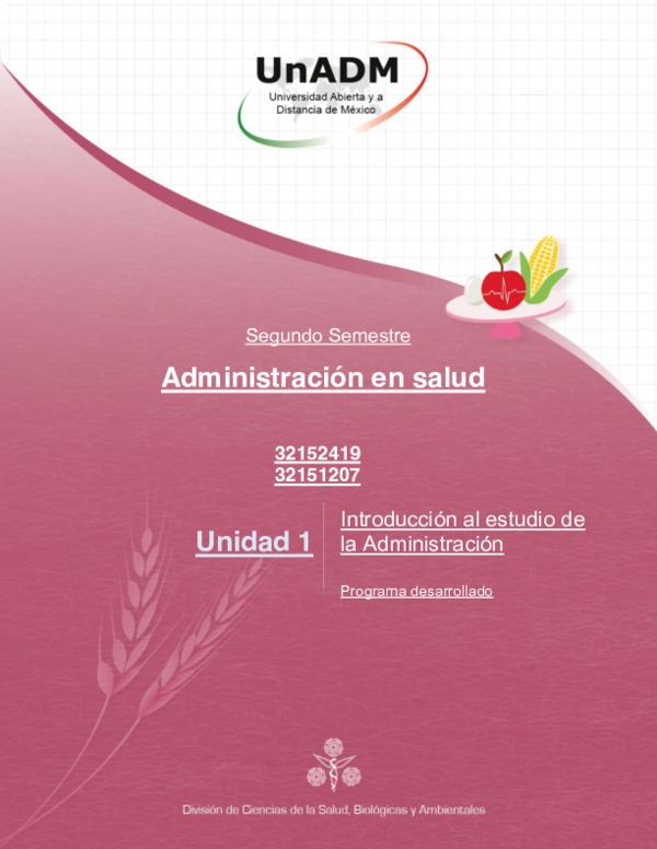 (PDF) Cuadernillo UNADM Administración en la Salud Unidad 1