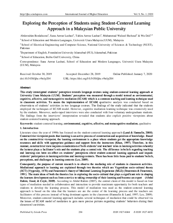 (PDF) Exploring the Perception of Students using Student-Centered Learning Approach in a ...