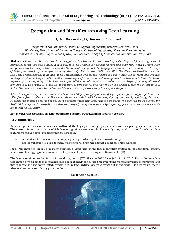 (PDF) IRJET- Recognition and Identification using Deep Learning