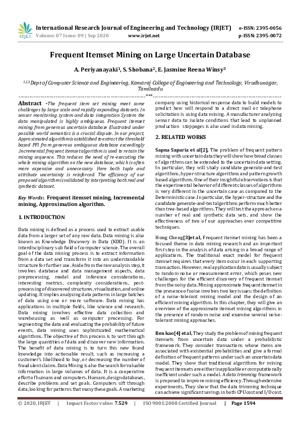 (PDF) IRJET- Frequent Itemset Mining on Large Uncertain Database