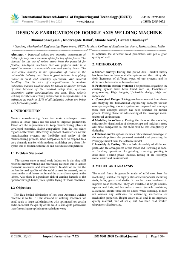 (PDF) IRJET- DESIGN & FABRICATION OF DOUBLE AXIS WELDING MACHINE