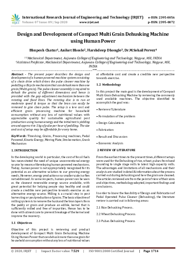 (PDF) IRJET- Design and Development of Compact Multi Grain Dehusking ...