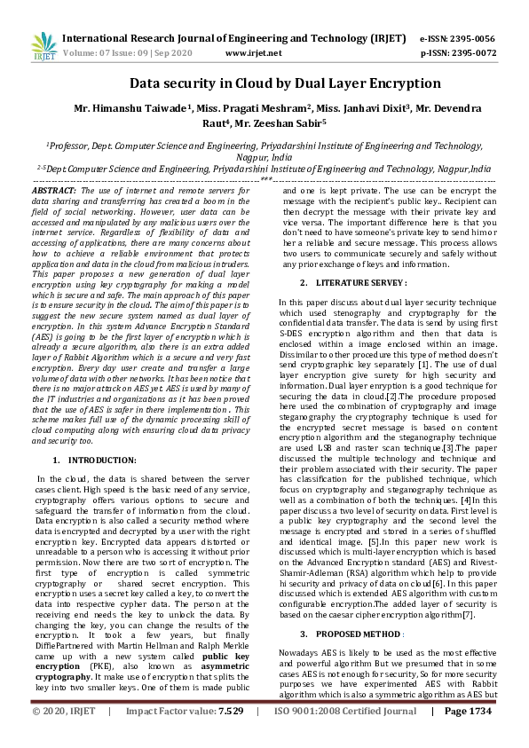 (PDF) IRJET- Data security in Cloud by Dual Layer Encryption
