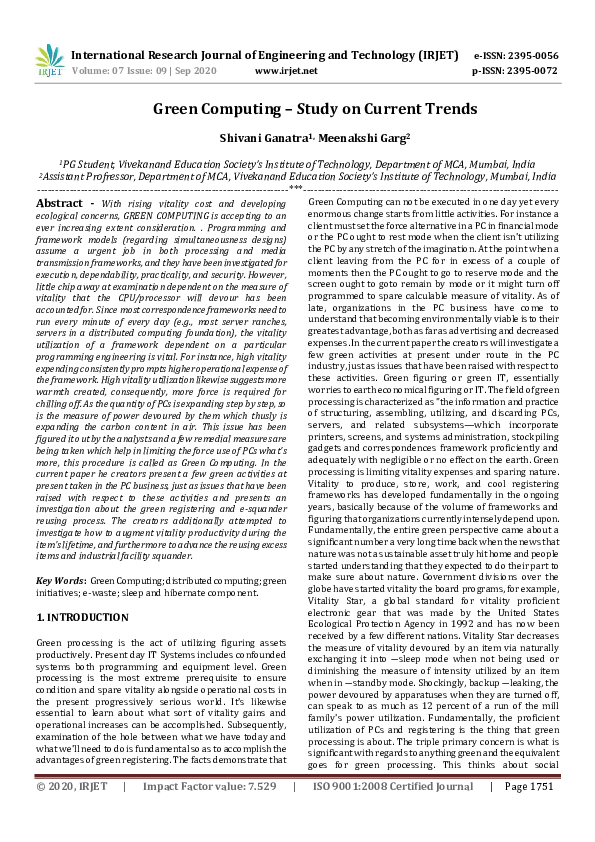 (PDF) IRJET- Green Computing -Study on Current Trends