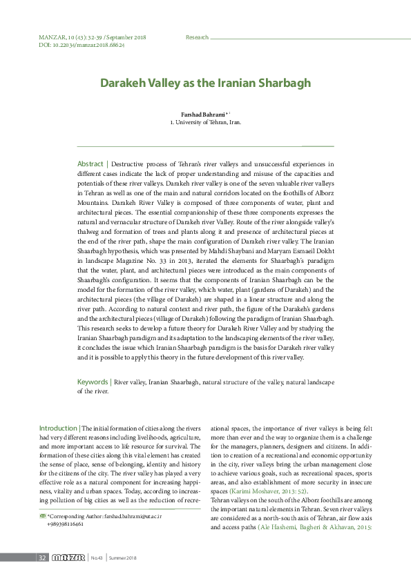 (PDF) Darakeh Valley as the Iranian Sharbagh