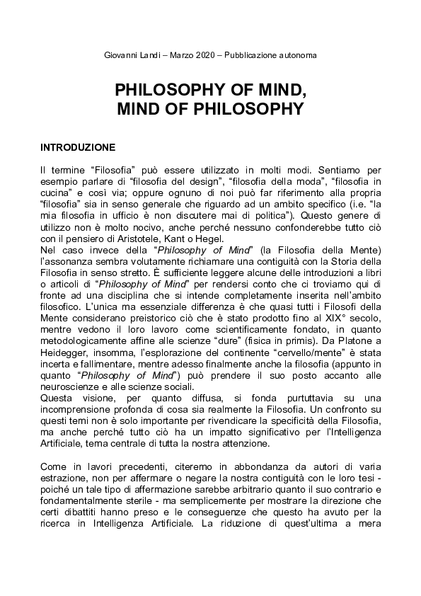 (PDF) PHILOSOPHY OF MIND, MIND OF PHILOSOPHY