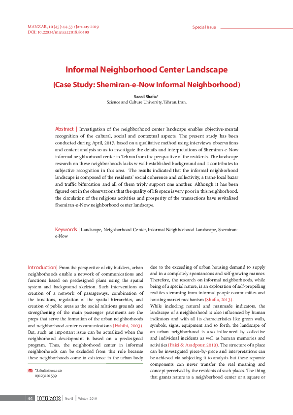 (PDF) Informal Neighborhood Center Landscape (Case Study: Shemiran-e ...