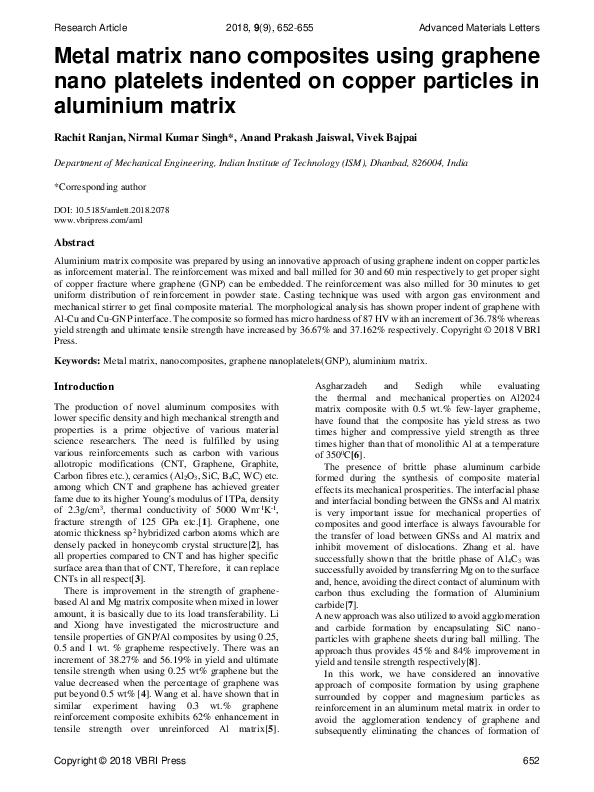 (PDF) Metal matrix nano composites using graphene nano platelets ...
