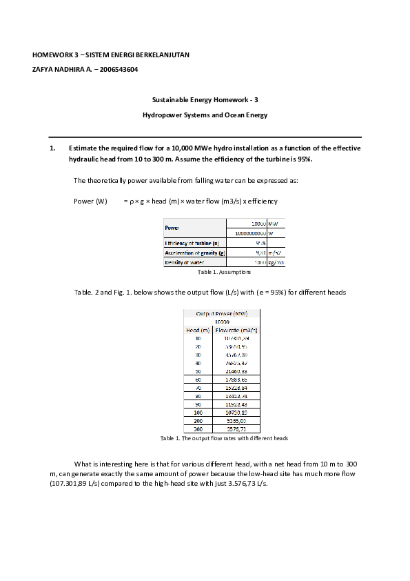 (PDF) Sustainable Energy Homework -3 Hydropower Systems and Ocean Energy