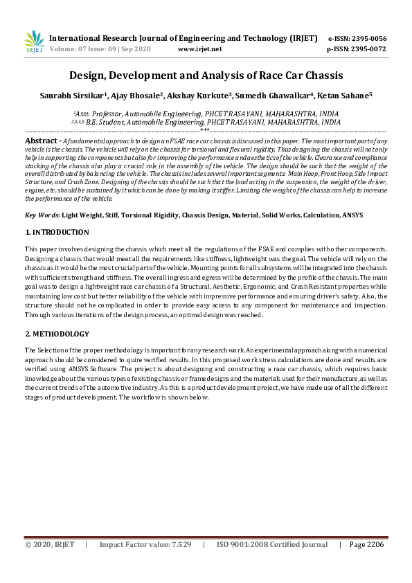 (PDF) IRJET- Design, Development and Analysis of Race Car Chassis (PDF) IRJET- Design, Development and Analysis of Race Car Chassis