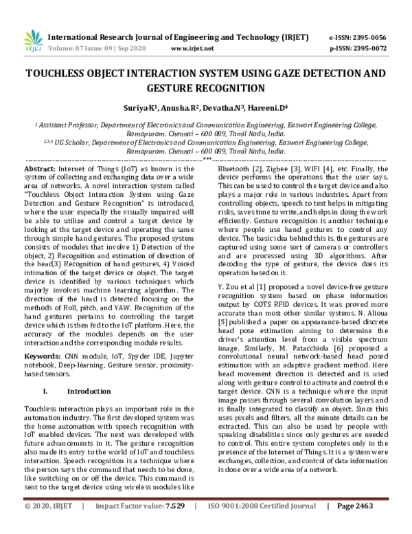 Pdf Irjet Touchless Object Interaction System Using Gaze Detection