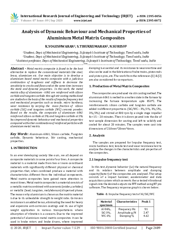 (PDF) IRJET- Analysis of Dynamic Behaviour and Mechanical Properties of ...