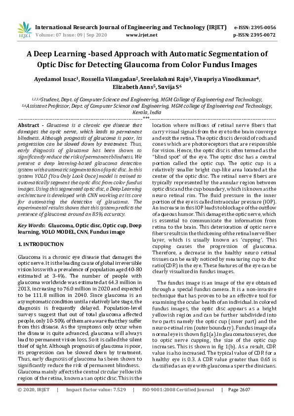 Pdf Irjet A Deep Learning Based Approach With Automatic Segmentation Of Optic Disc For